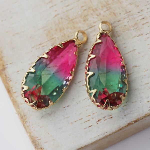 Pear glass drops in metal settings