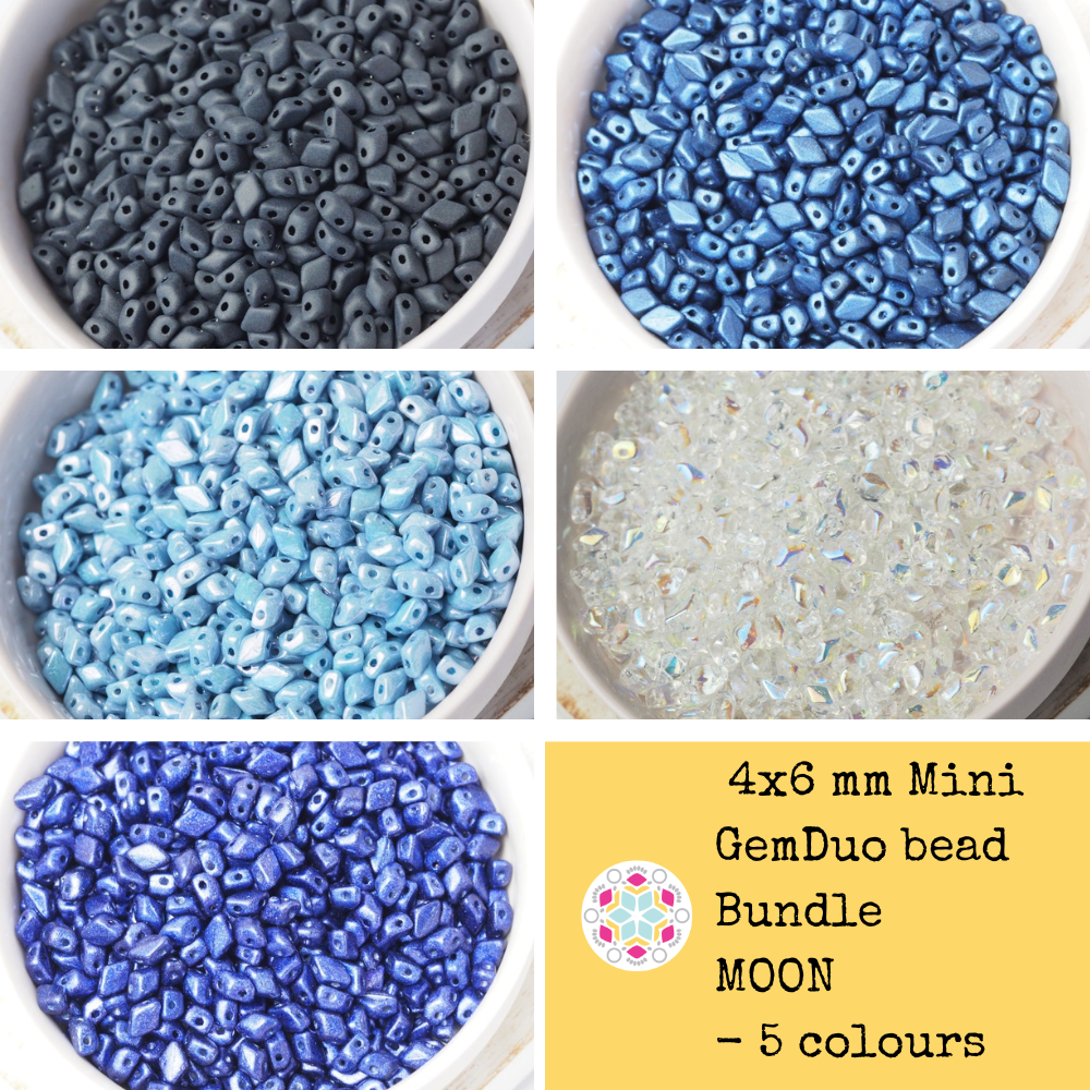 4x6 mm Mini GemDuo bead Bundle MOON x 5 colours - Beadingschool.com
