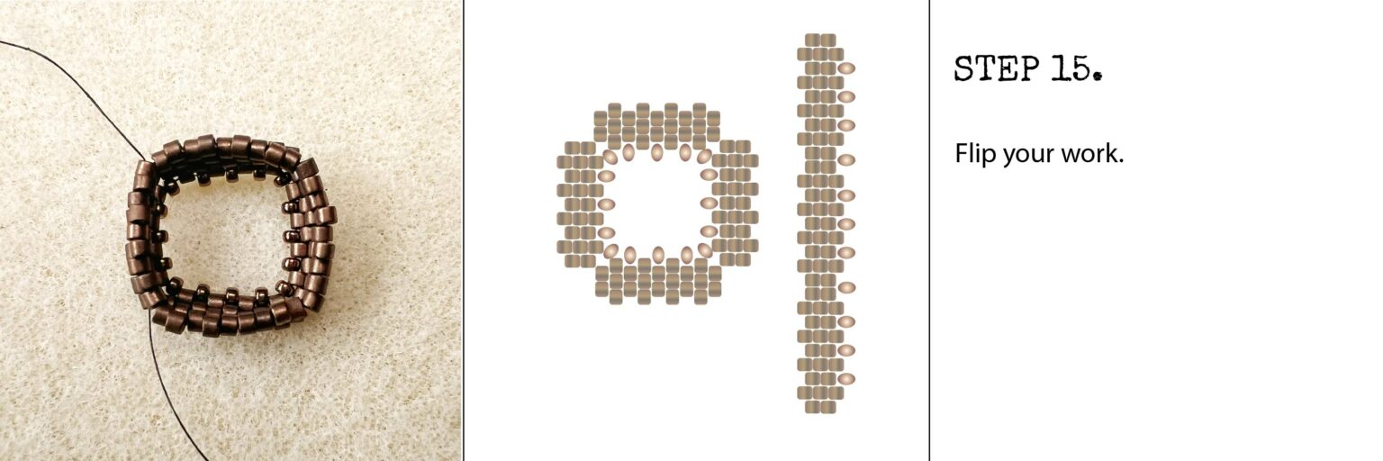 Peyote bezel of a cushion cut cabochon