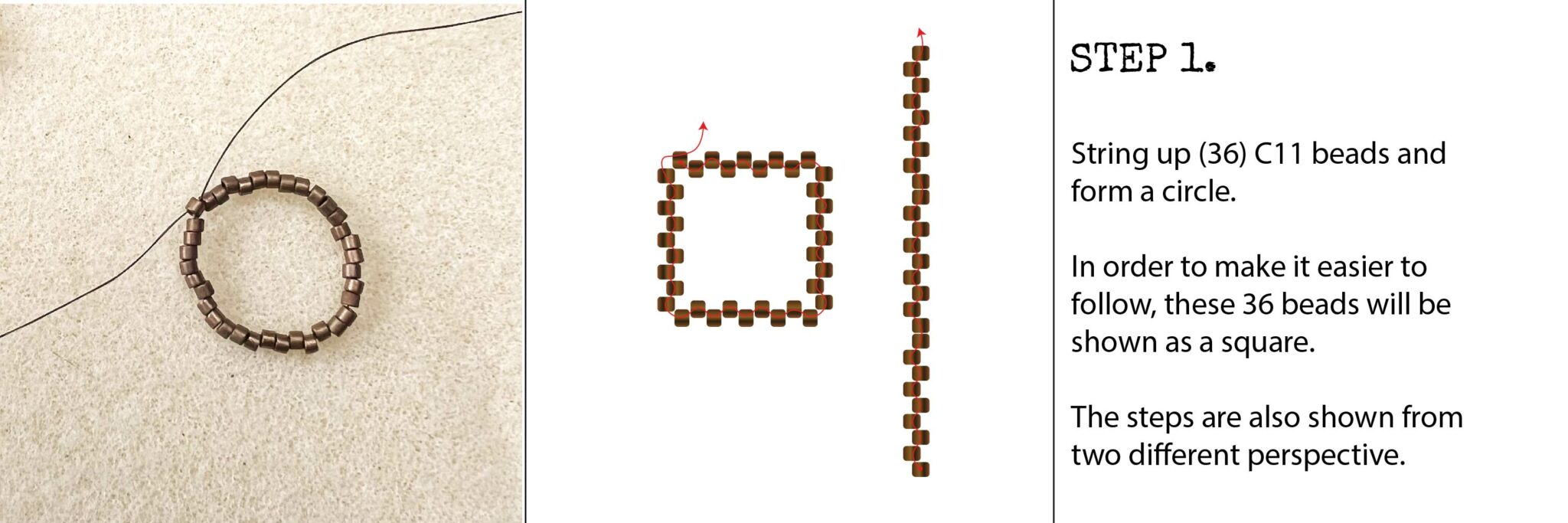 Peyote bezel of a cushion cut cabochon