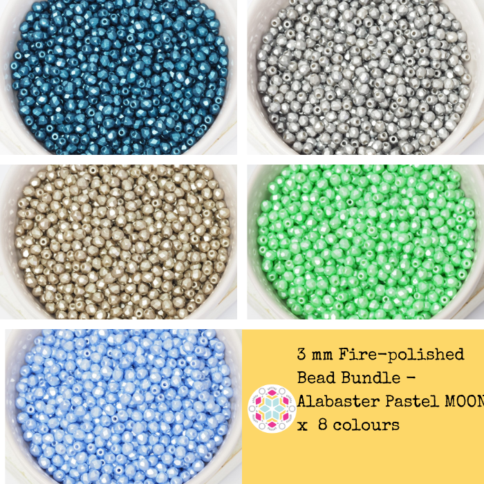 3 mm Fire-polished Round Bead Bundle – Alabaster Pastel MOON x 8 colours